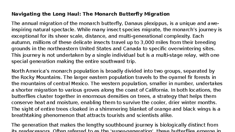 Monarch Butterfly Migration: Insights and Conservation Strategies - Studocu