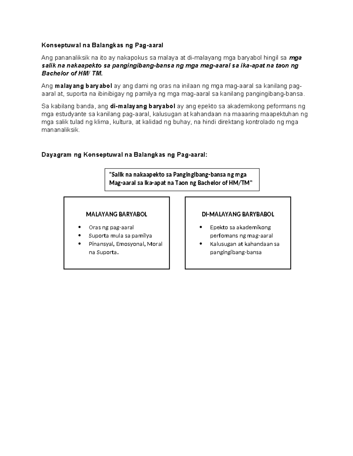 Konseptuwal na Balangkas sa Pangingibang-bansa ng Mag-aaral (HM/TM ...
