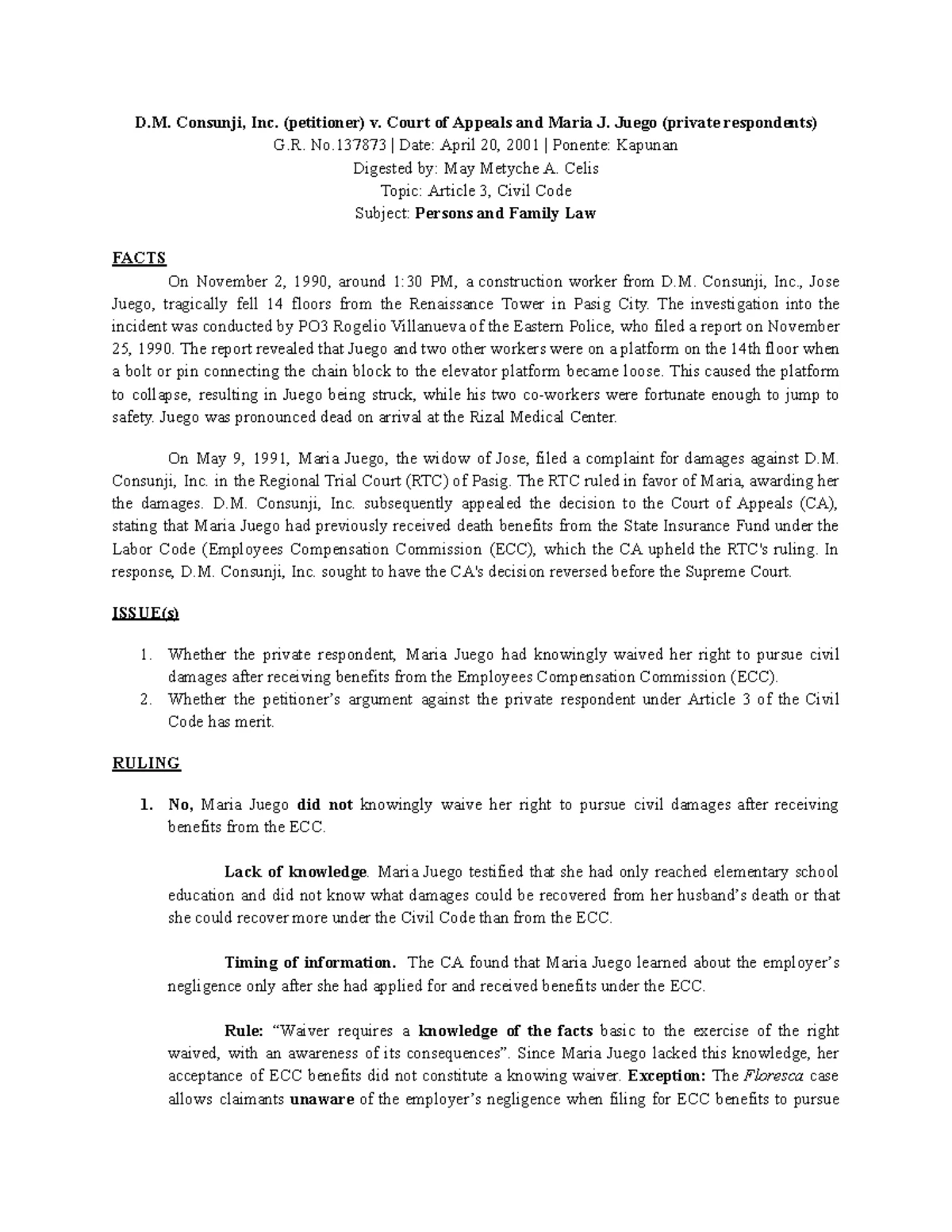 Deed of Waiver & Renunciation of Rights - Sample Document - Studocu