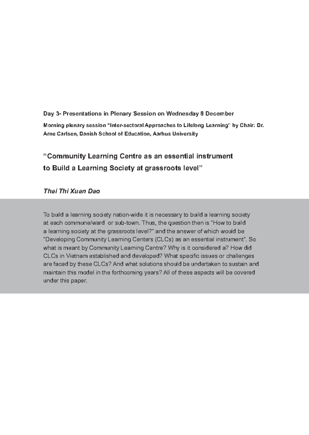 Vietnam Forum - Lifelong Learning: Building Community Learning Centers ...