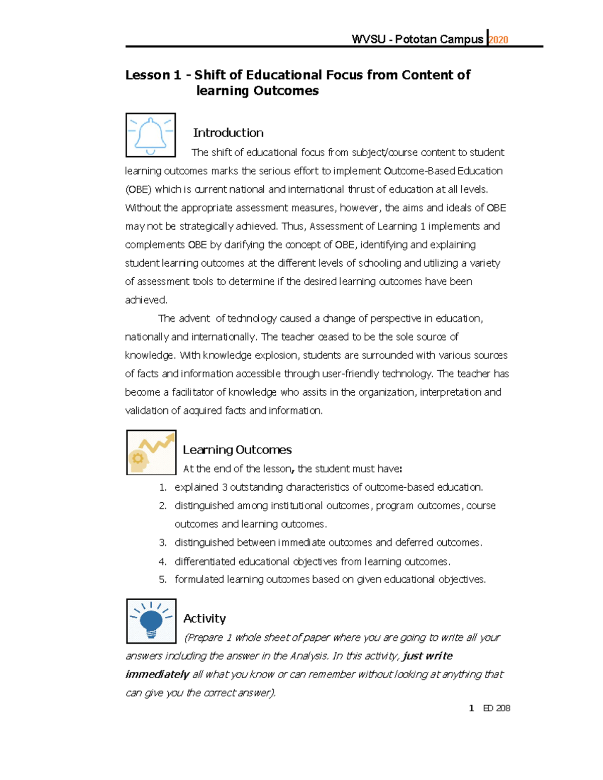 Content of the Module Lesso 1 8 AL 1 - Lesson 1 - Shift of Educational Focus from Content of ...