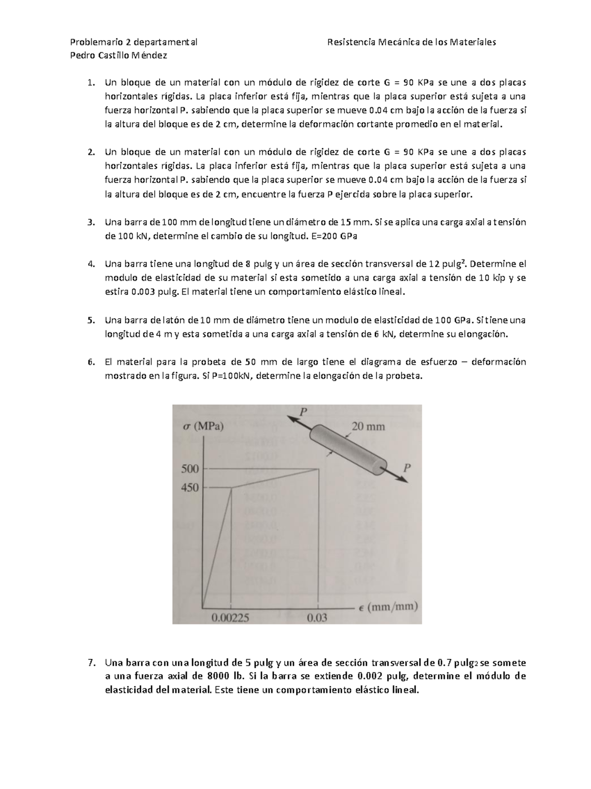 Problemario de Mecánica de Materiales RQMM 2: Deformaciones y Elasticidad - Studocu