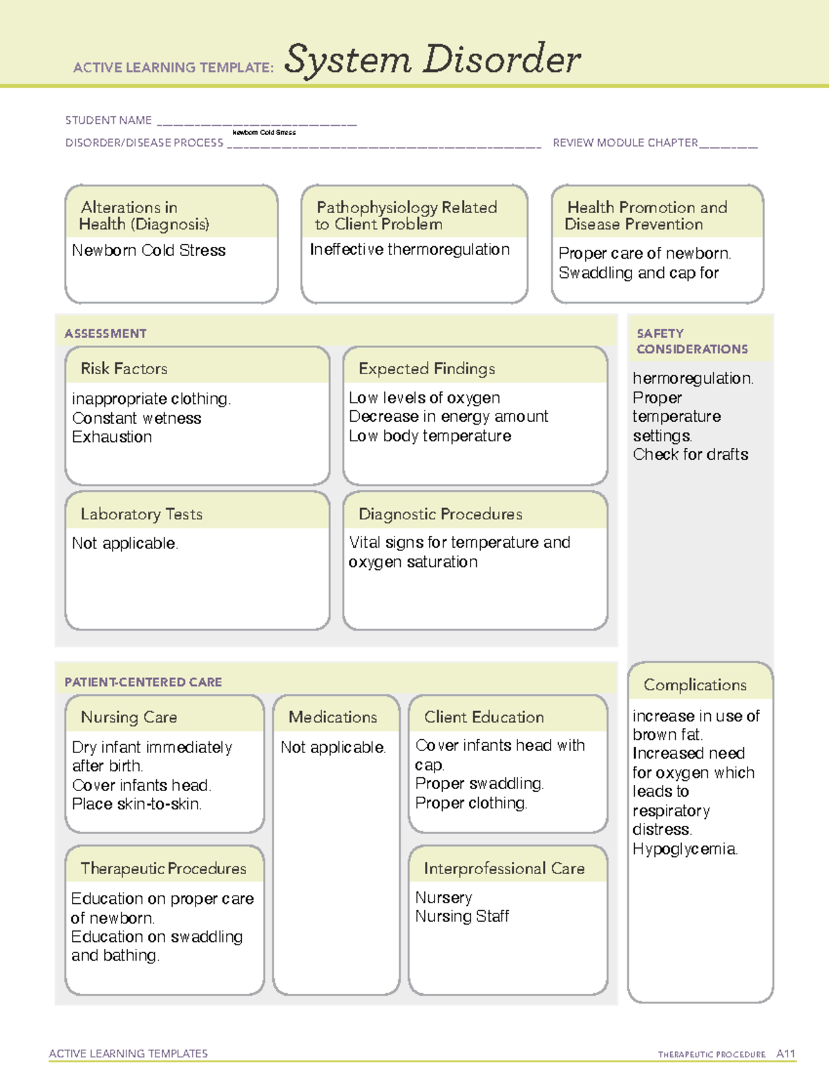 Newborn Cold Stress - ATI Active Learning Template Review Guide - Studocu