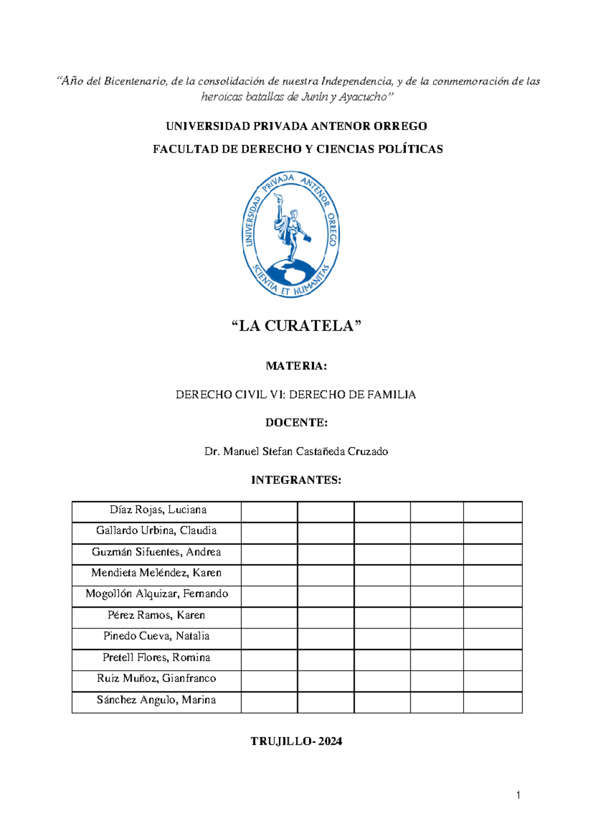 Familia- curatel original - “Año del Bicentenario, de la consolidación ...