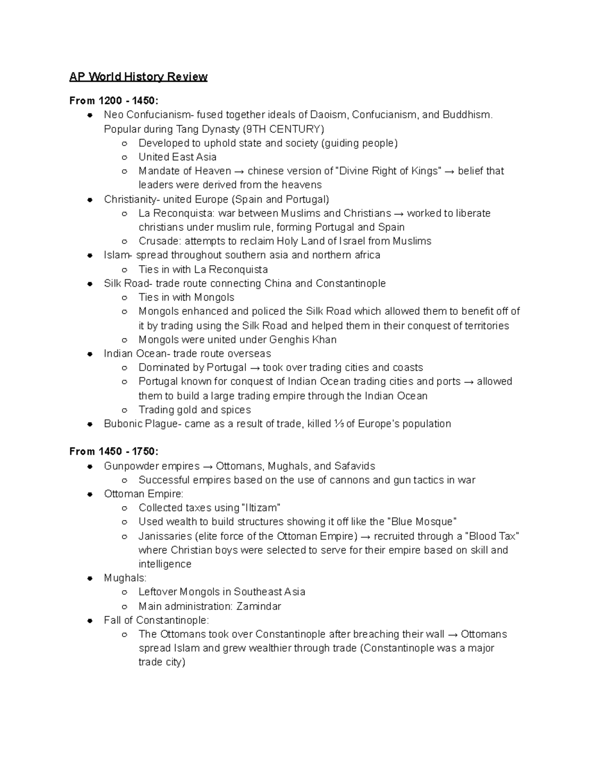 AP World History Review: Key Concepts (1200-1750) - Studocu