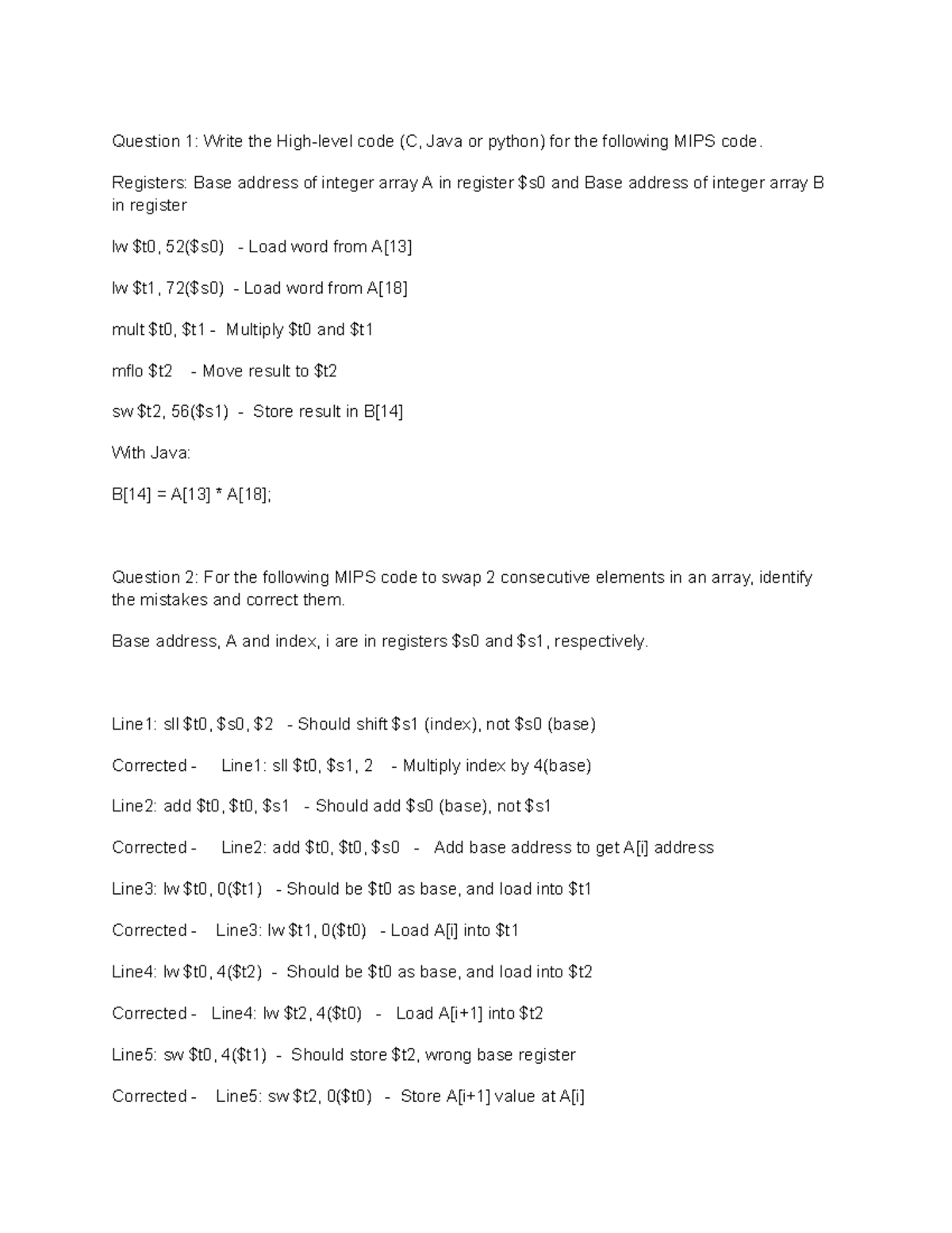 Assignment 2: MIPS Code Analysis and Corrections (CS101) - Studocu