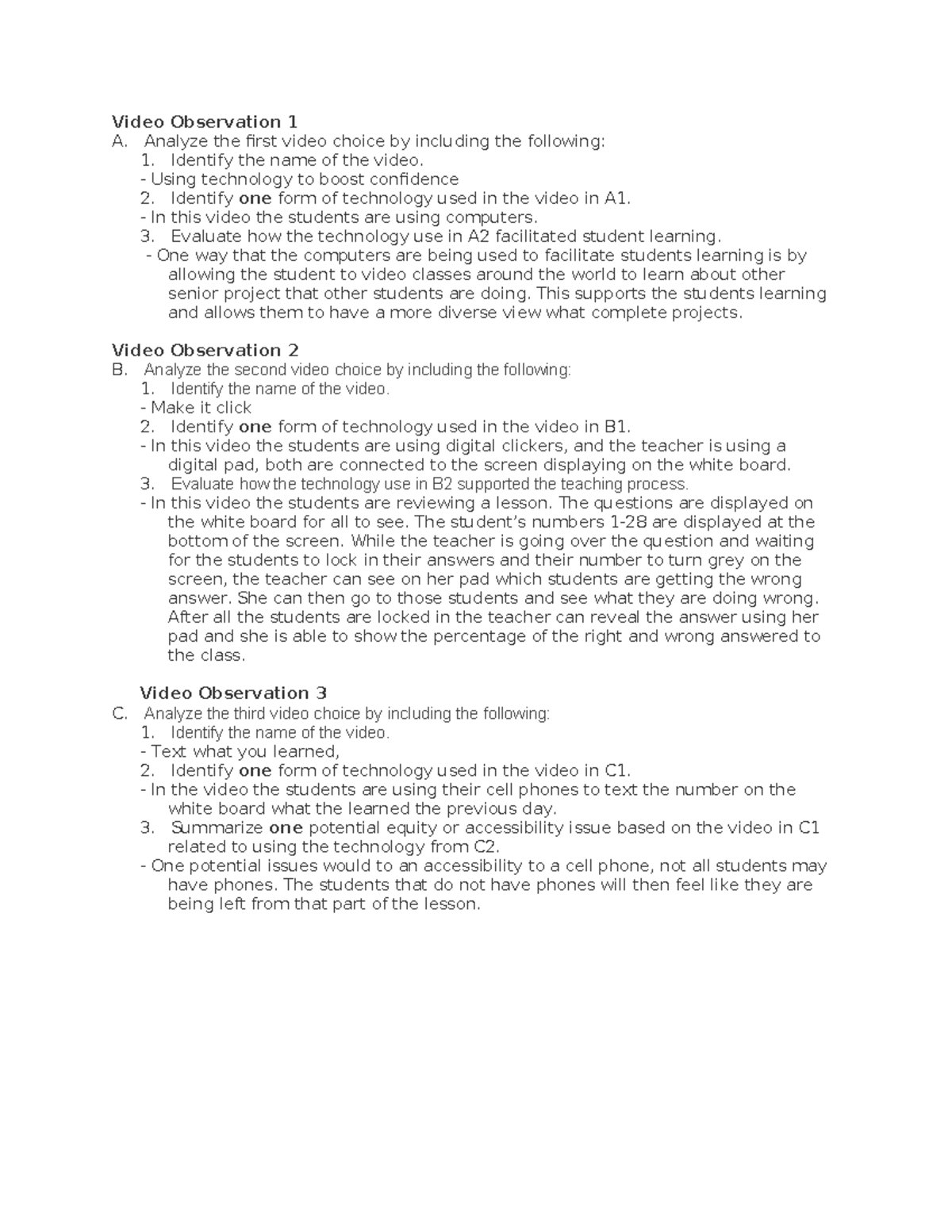 D092 - Task 2 - Video Observations and Technology Analysis - Studocu