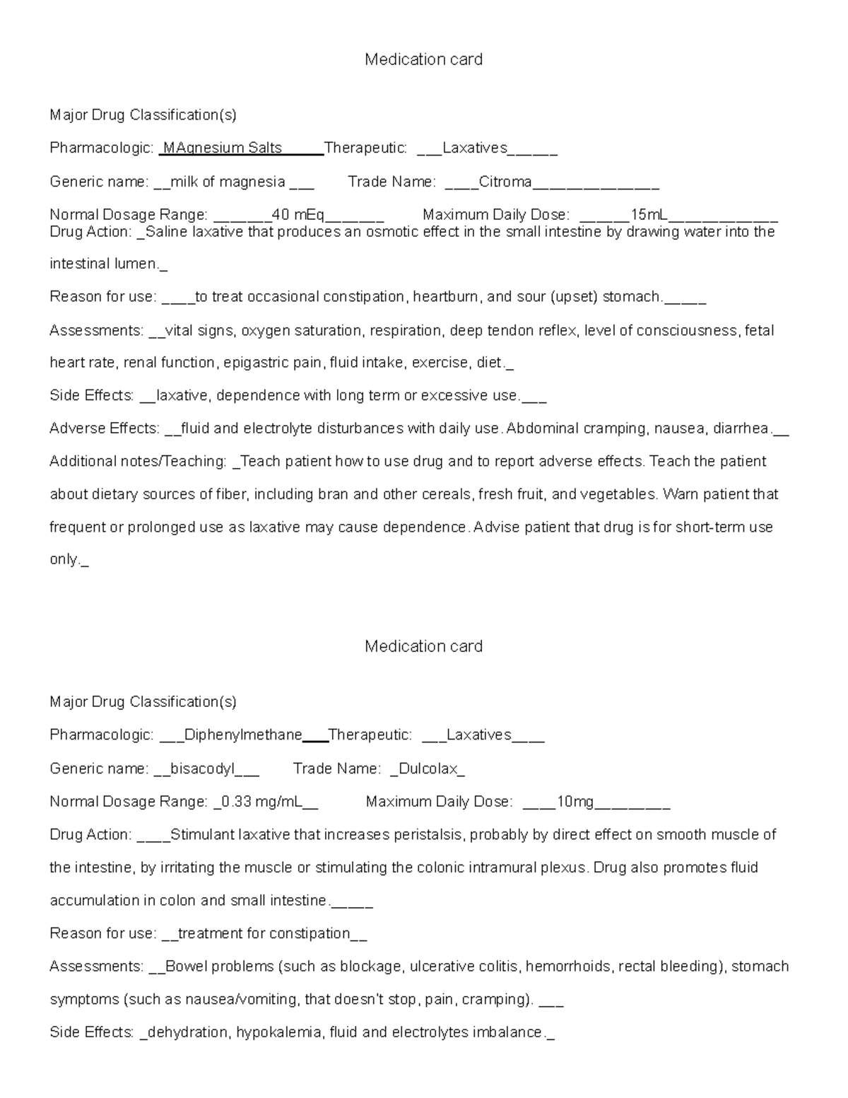 LAX 202 - Comprehensive Medication Cards for Laxatives Guide - Studocu