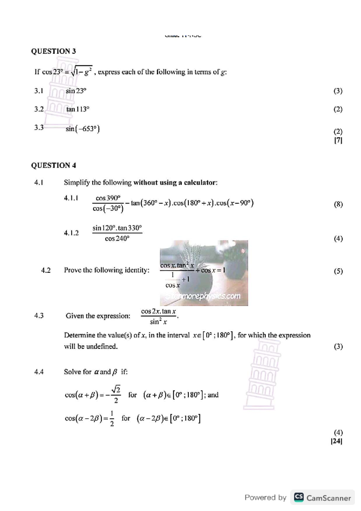 Trigonometry - Grade 11 Mathematics: ITNOC Exam Questions & Solutions - Studocu