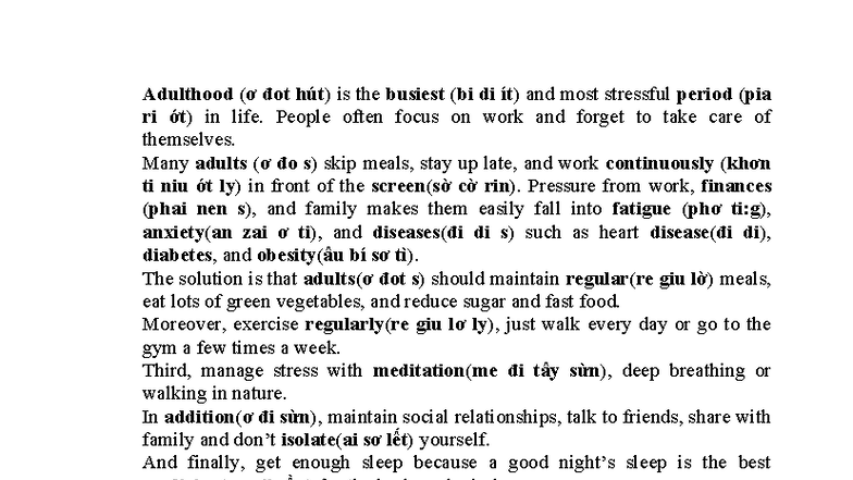Adulthood: Managing Stress and Health for a Balanced Life - Studocu