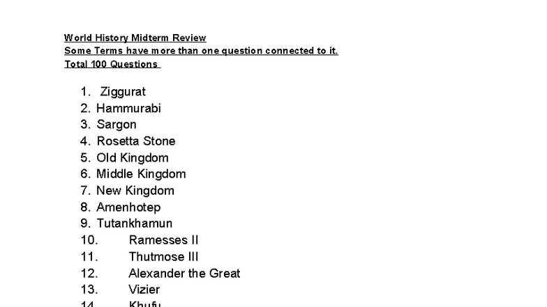World History (HIST101) Midterm Review: Key Terms & Concepts - Studocu