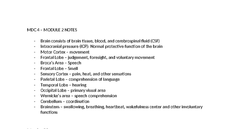 MDC 4 - Module 2: Brain Structure & Meningitis Overview - Studocu