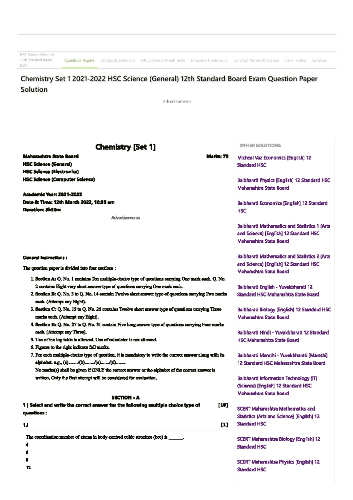 HSC Chemistry 12th Standard PYQ Solutions & Important Notes - Studocu