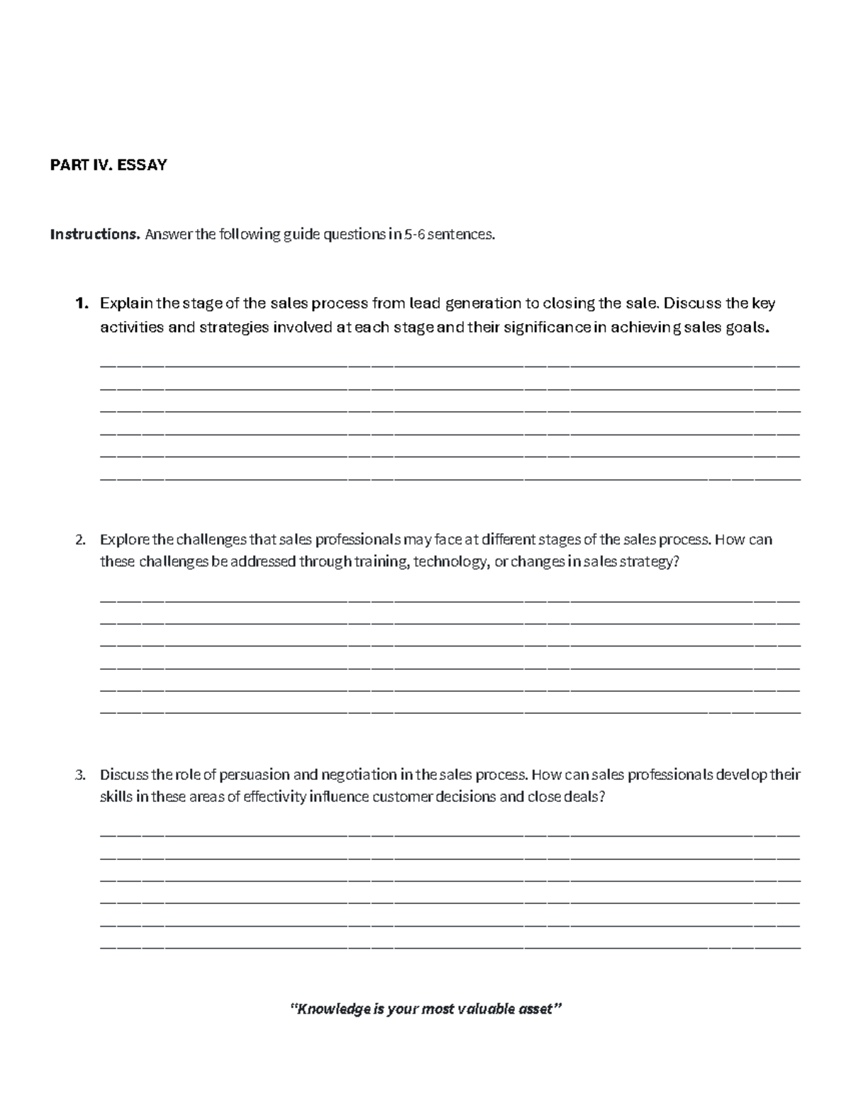 Midterm Essay: Sales Process Stages and Strategies - Studocu