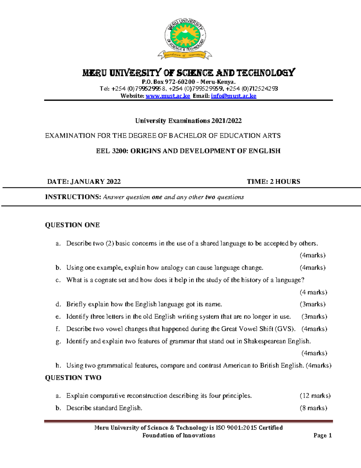 EEL 3200 Origins AND Development OF English - Meru University of ...