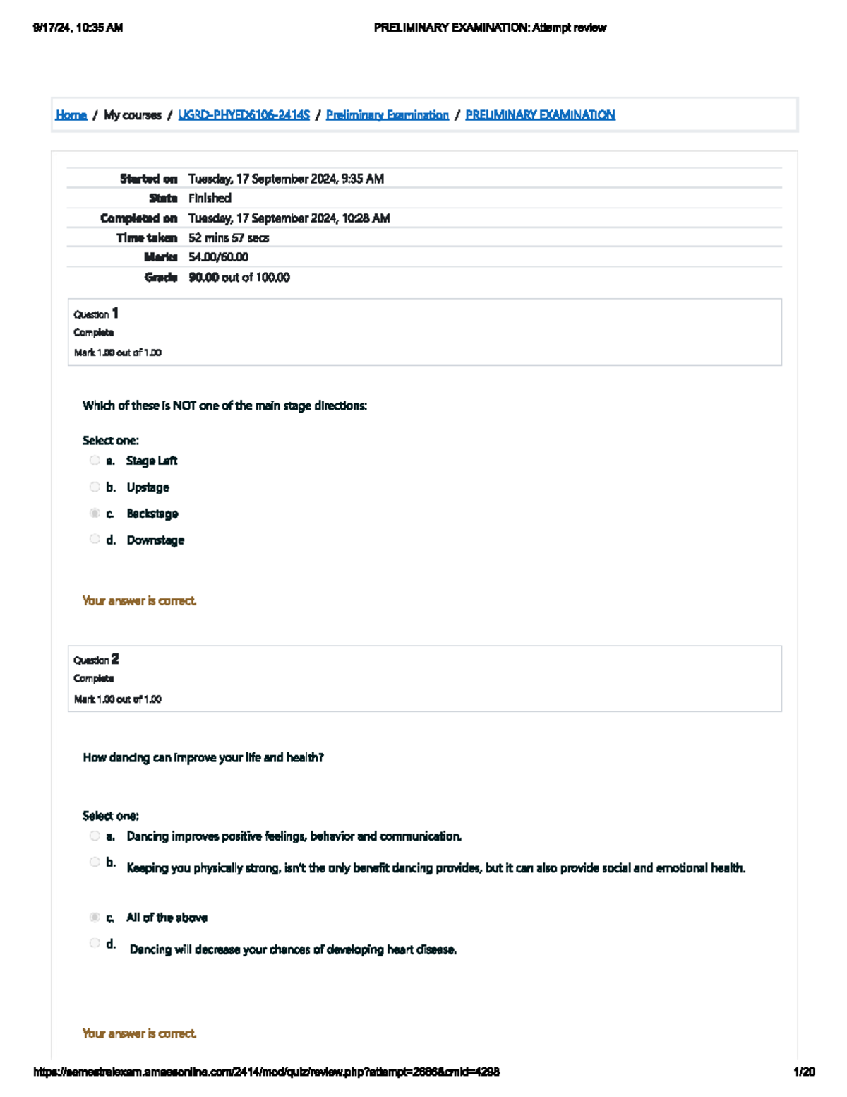 Prelim Exam - Dance Studies (Course Code: DDD) Review - Studocu