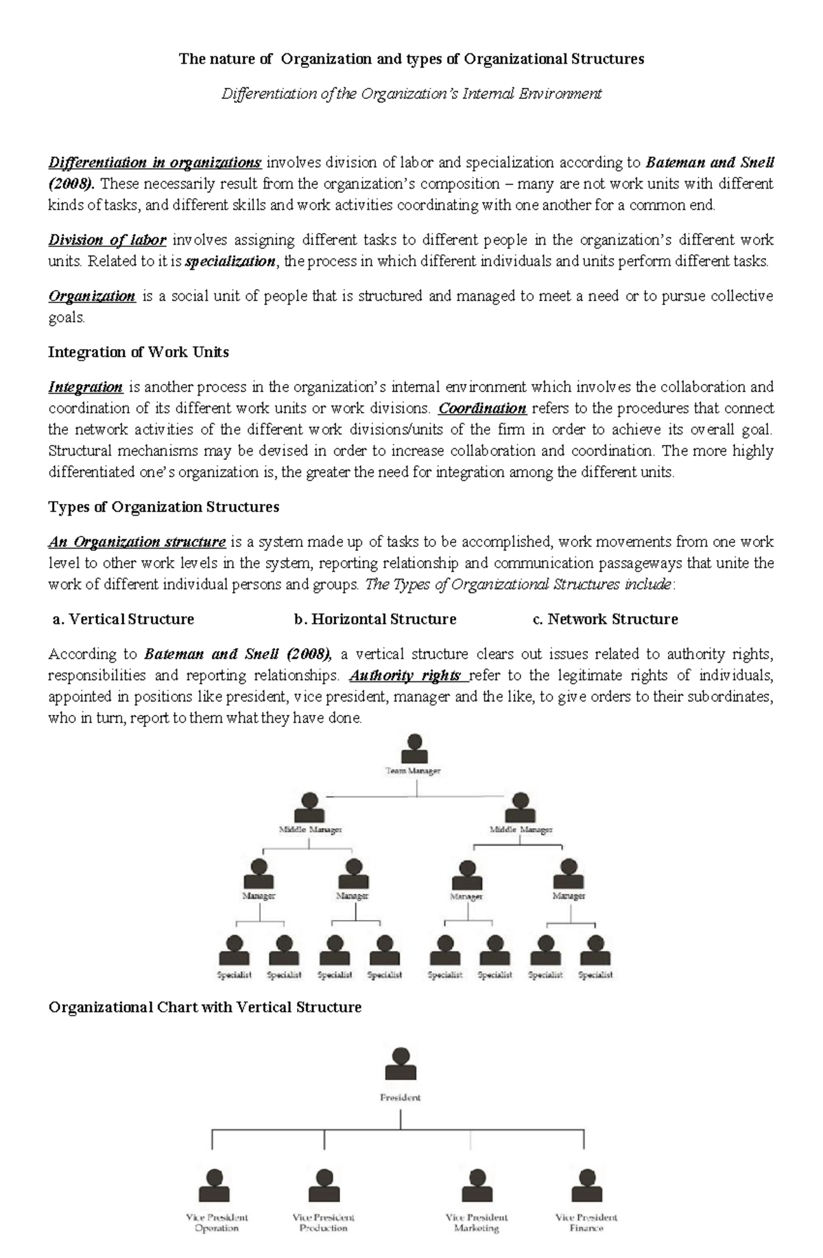 Types of Organizational Structures: Differentiation & Integration - Studocu