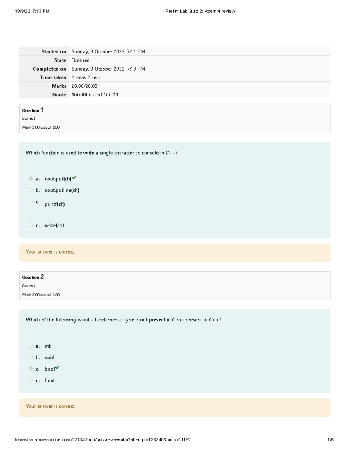 Computer Programming 1 Prelim Lab Quiz 2 2nd Attempt Review Started On Sunday 9 October 2022