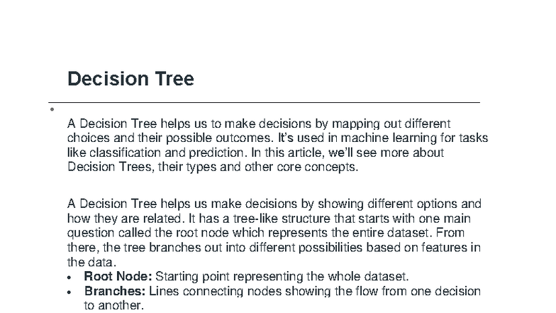 Decision Tree Concepts and Applications in ML (Course Code: IOT 12345) - Studocu
