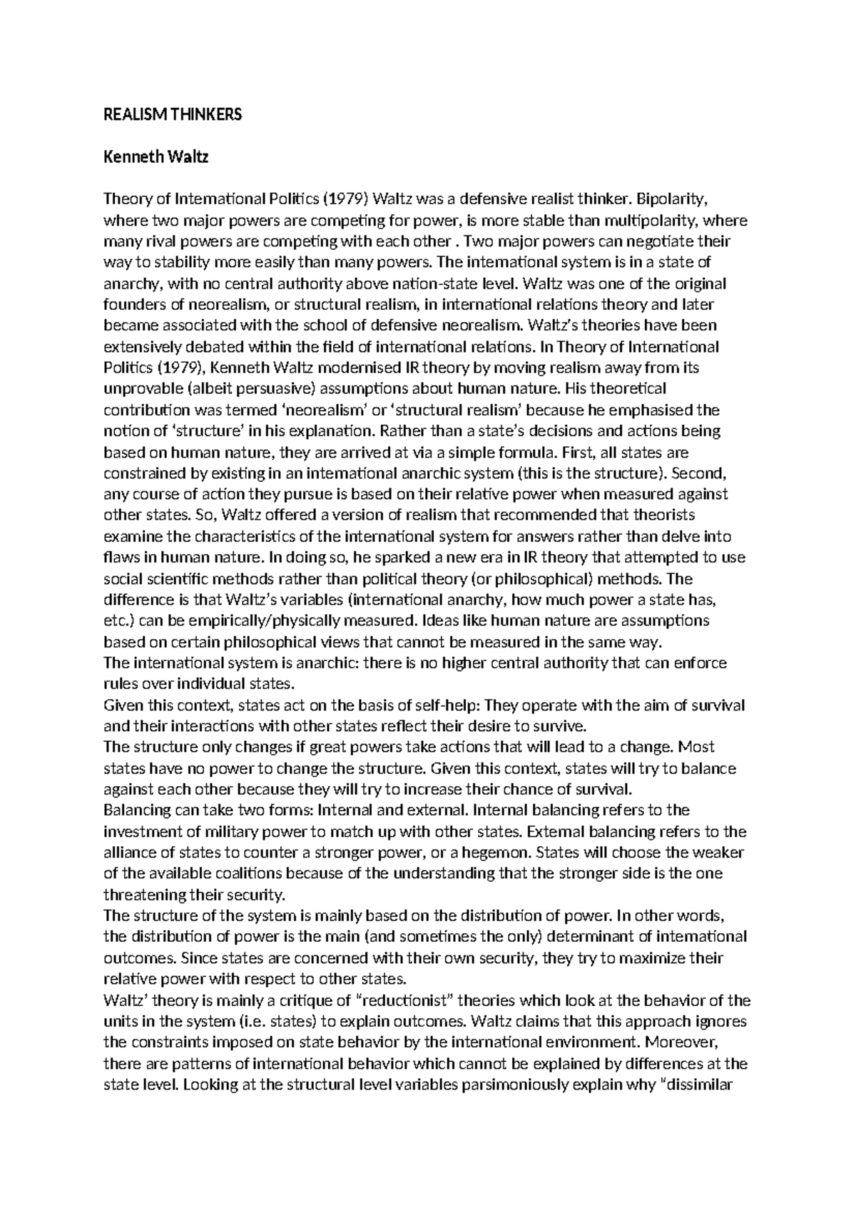 Realism Thinkers in International Relations: Key Contributions ...