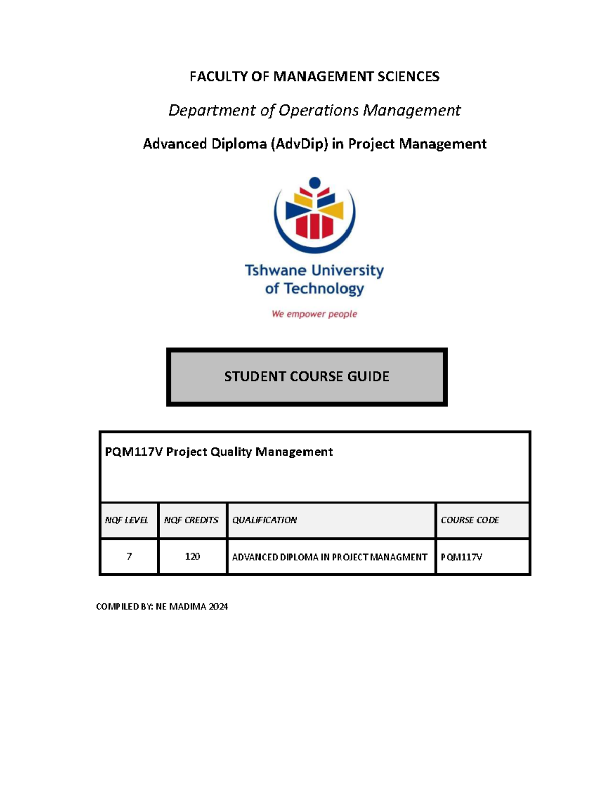 PQM117V Project Quality Management Study Guide 2024 Semester 2 - Studocu