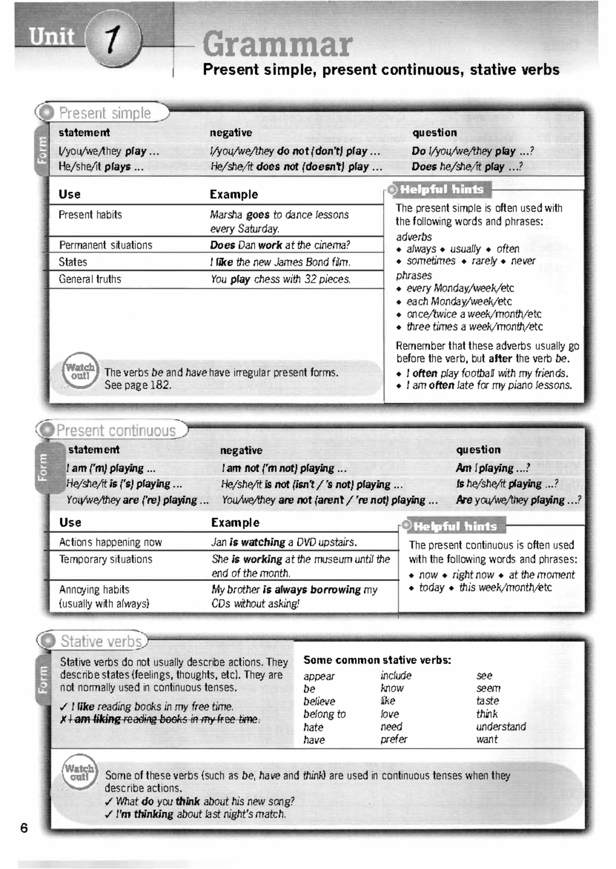 Grammar: Present Simple, Present Continuous, and Stative Verbs (Unit 1 ...