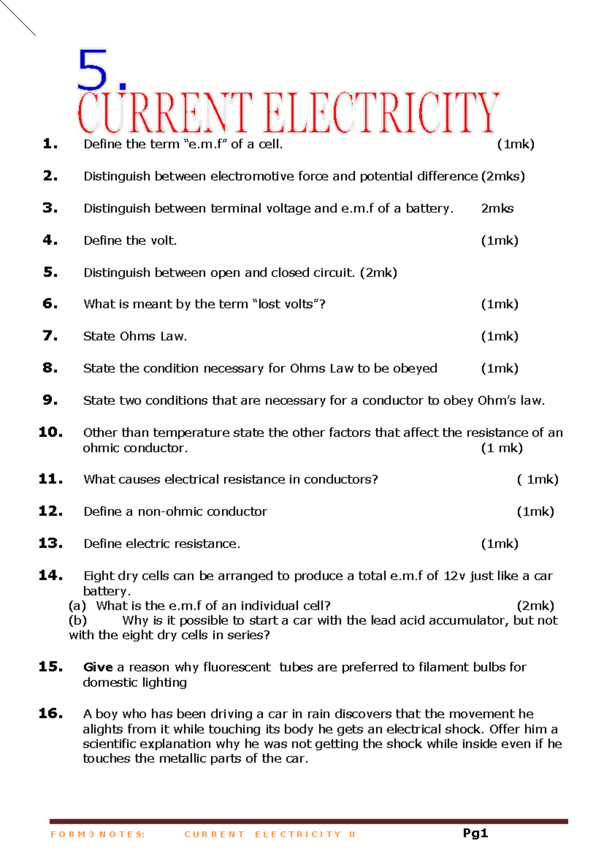 F O R M 3 N O T E S: CURRENT ELECTRICITY II - Comprehensive Study Guide ...