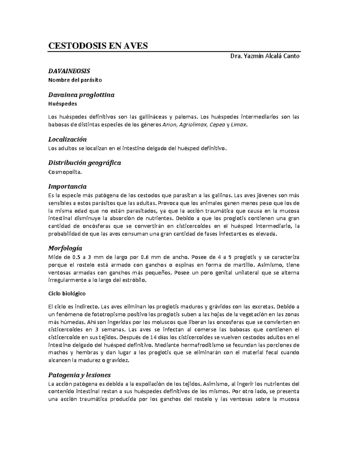 565623456 Cestodosis en Aves: Estudio de Davainea y Raillietina - Studocu