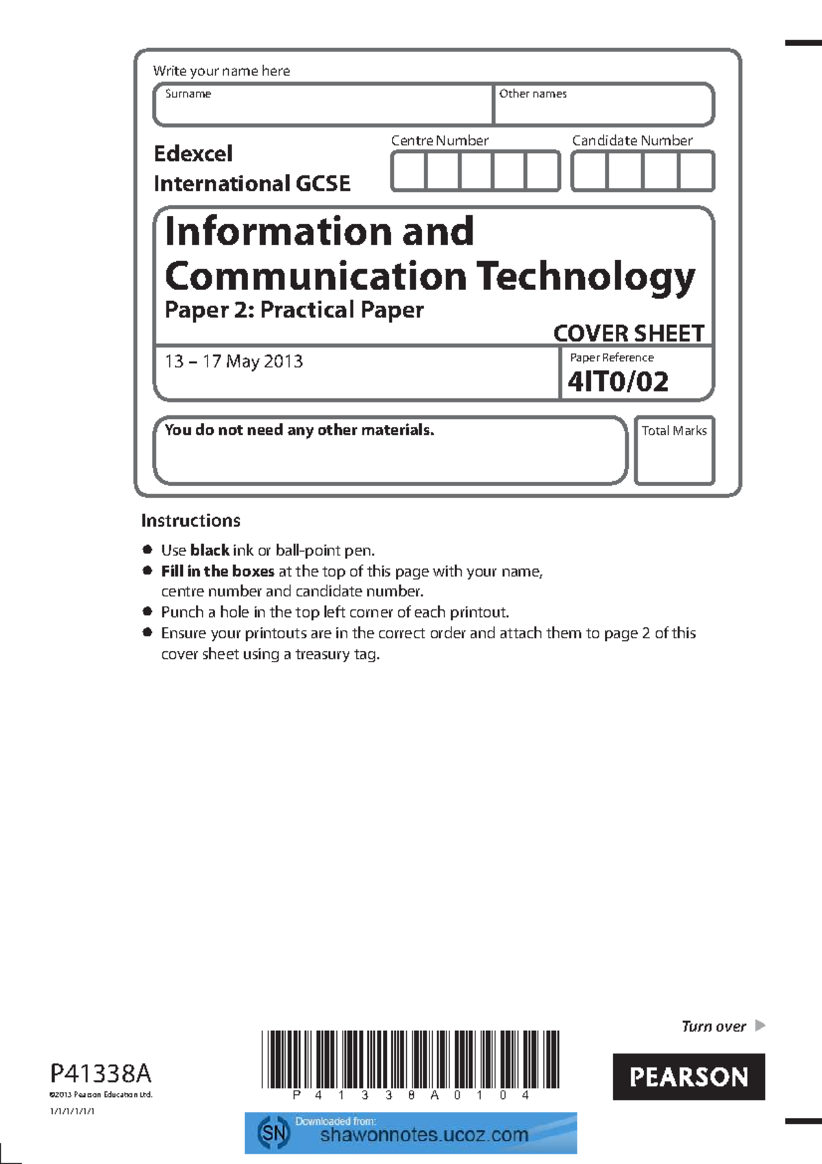 Edexcel International GCSE ICT Paper 2: Practical Exam Guide 2013 - Studocu
