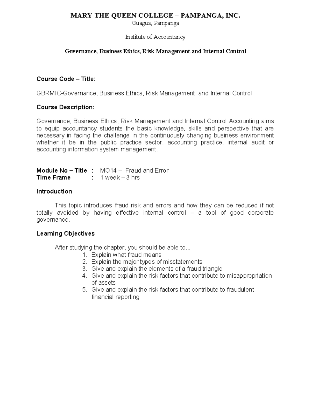 Chapter 14: Fraud and Error in Governance, Business Ethics, and Risk ...