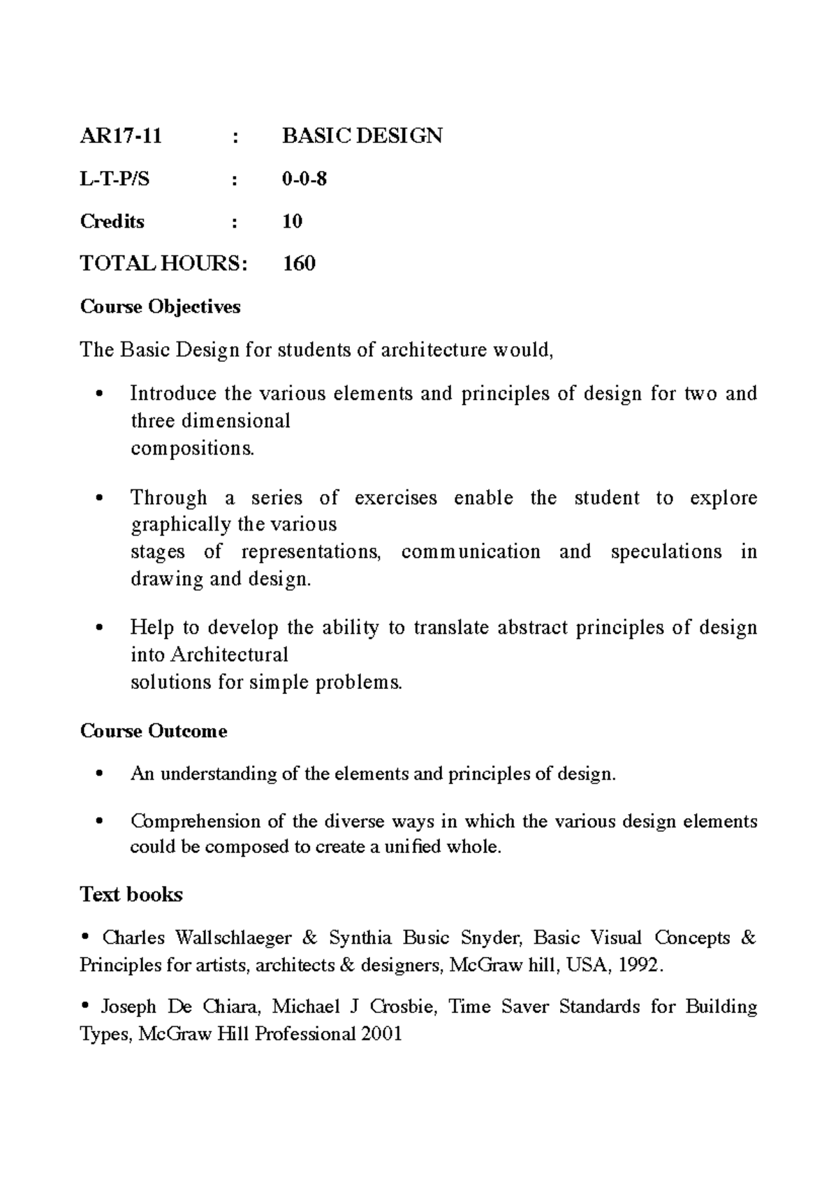 S1S2 Basic Design Course Syllabus and Objectives - Studocu