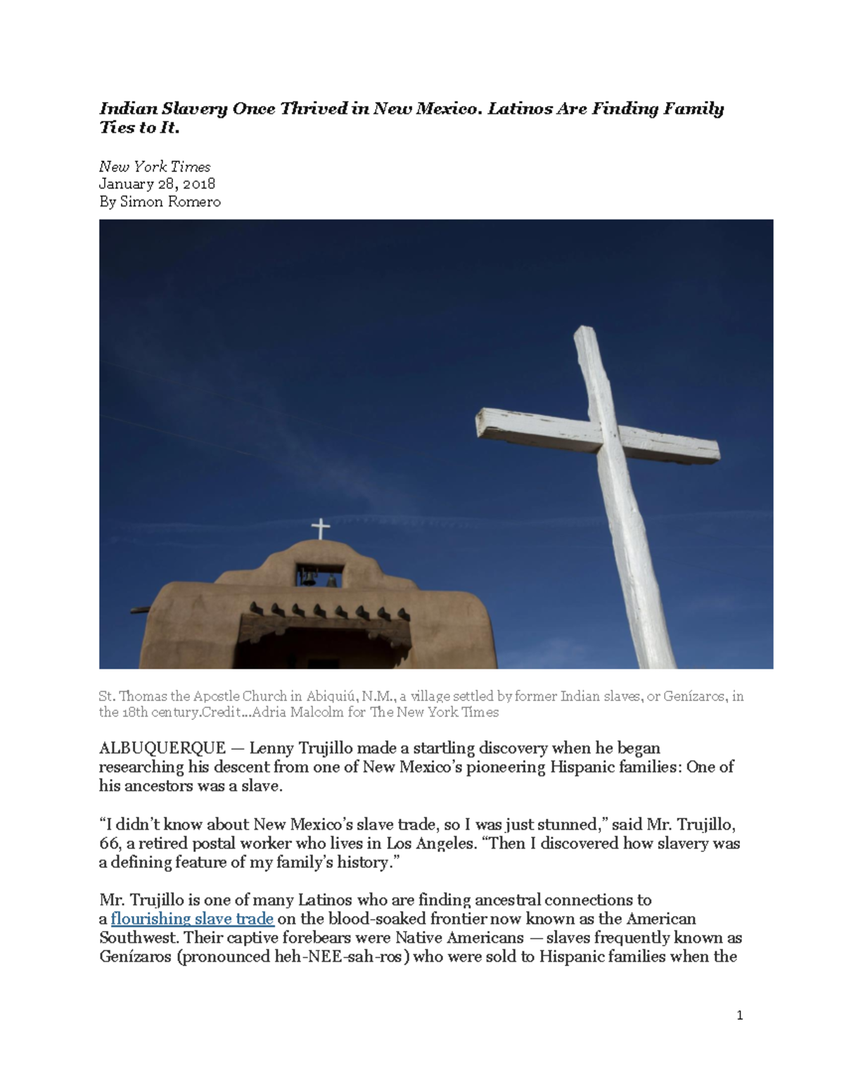 Uncovering the Legacy of Genízaros: Indian Slavery in NM - Studocu
