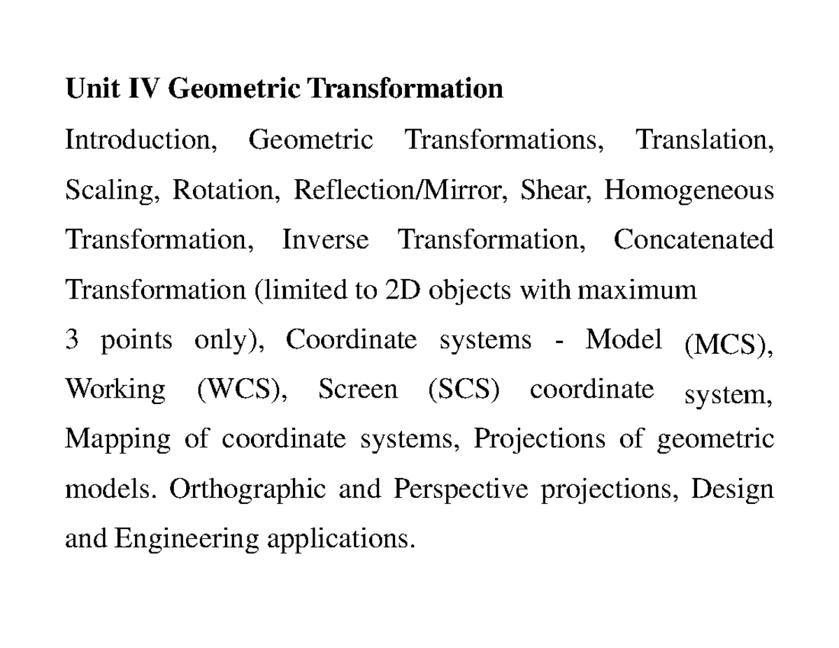 Unit 4: Geometric Transformations in CAD/CAM - PPT Notes - Studocu