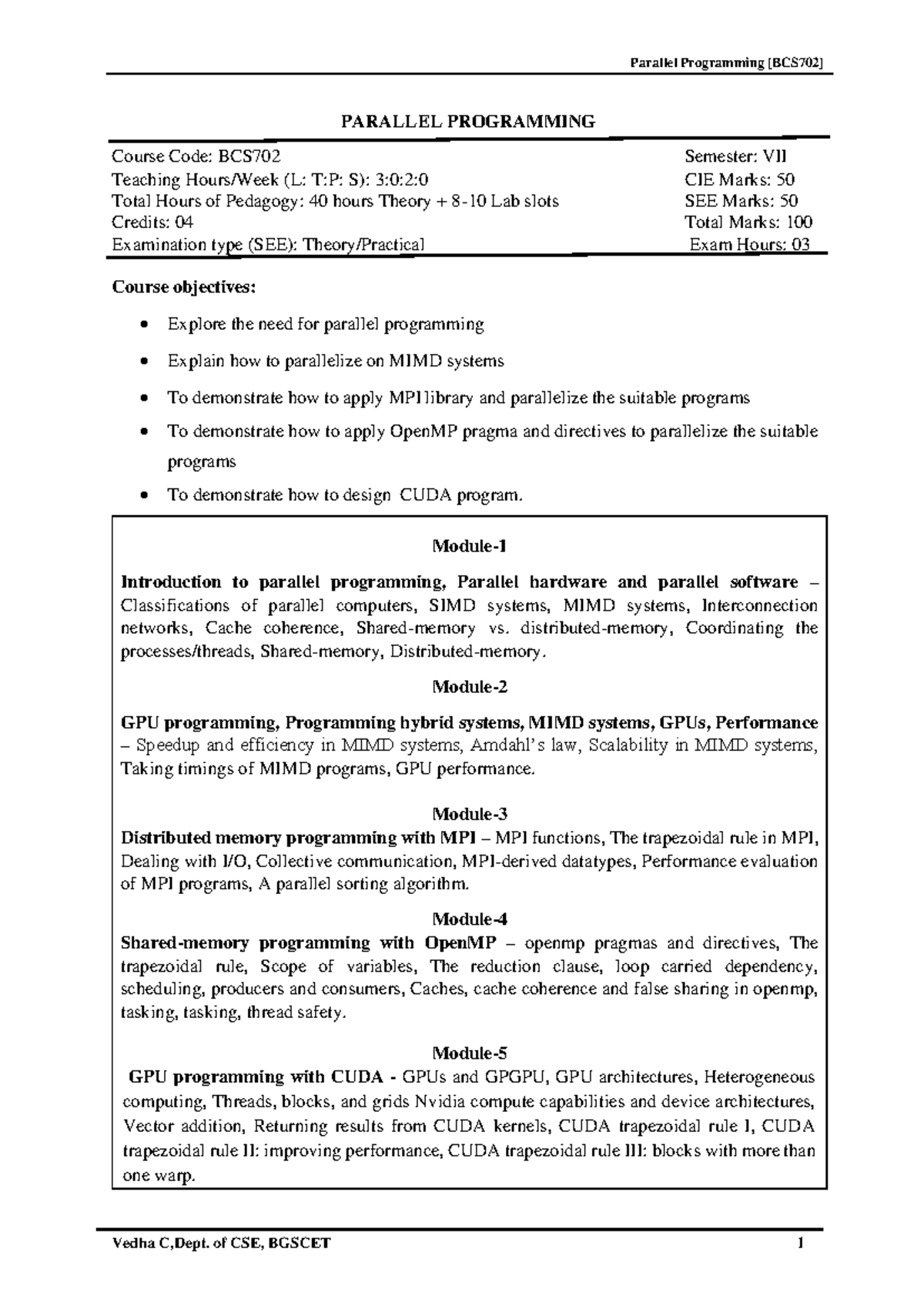Module 1 Notes on Parallel Programming (BCS702) - Studocu