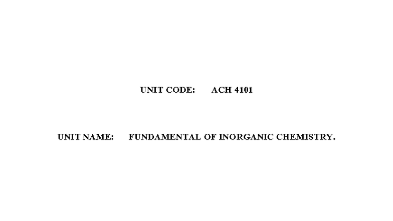 ACH 4101 Fundamentals of Inorganic Chemistry: Comprehensive Study Guide ...