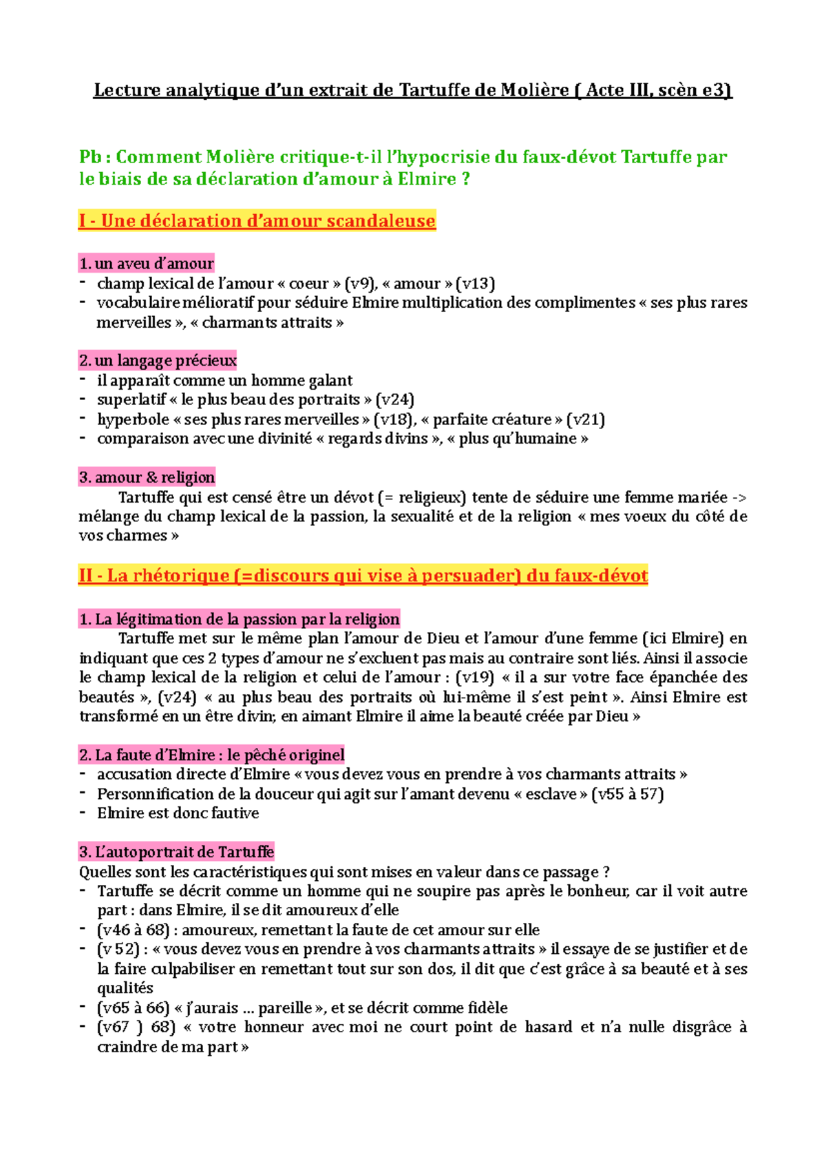 Cours de Français : Lecture analytique d’un extrait de Tartuffe de ...