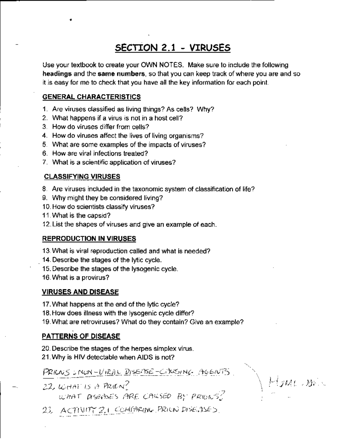 Worksheet - Sect 2.1: Viruses & Prions Study Notes - Studocu