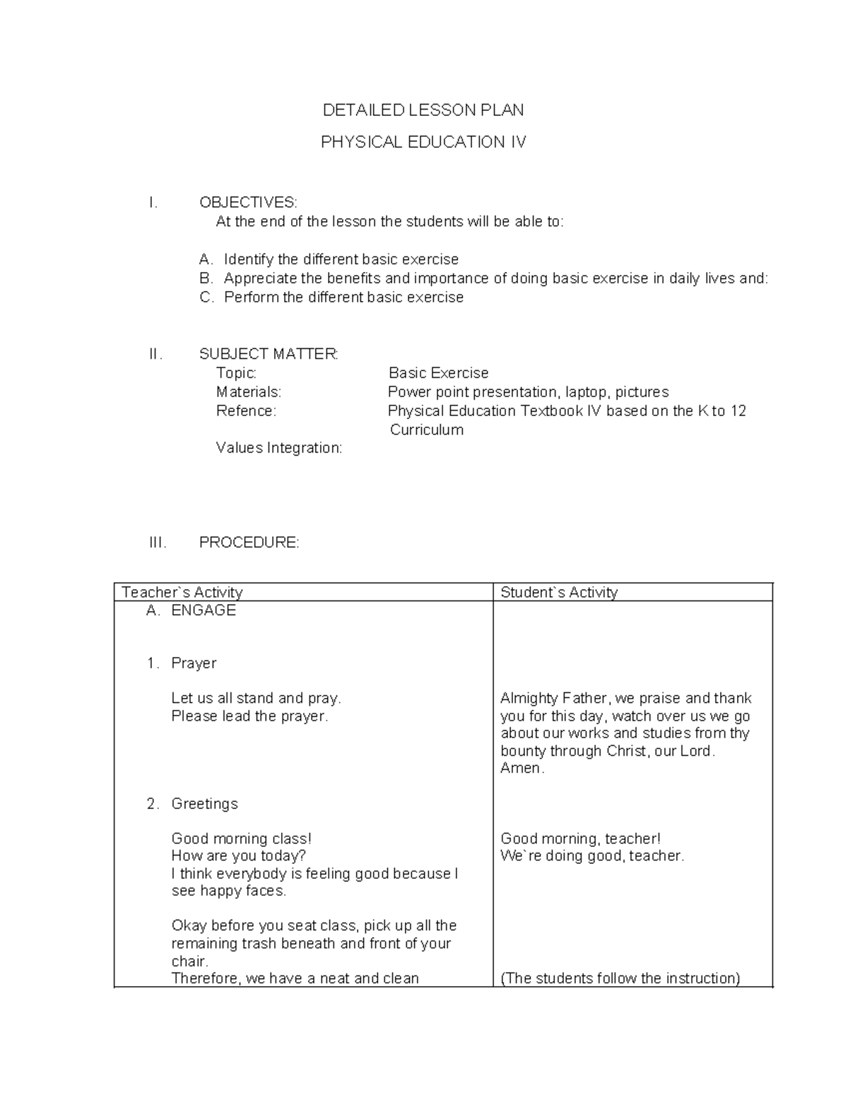 DLP-IN-PE: Detailed Lesson Plan for Physical Education IV - Studocu