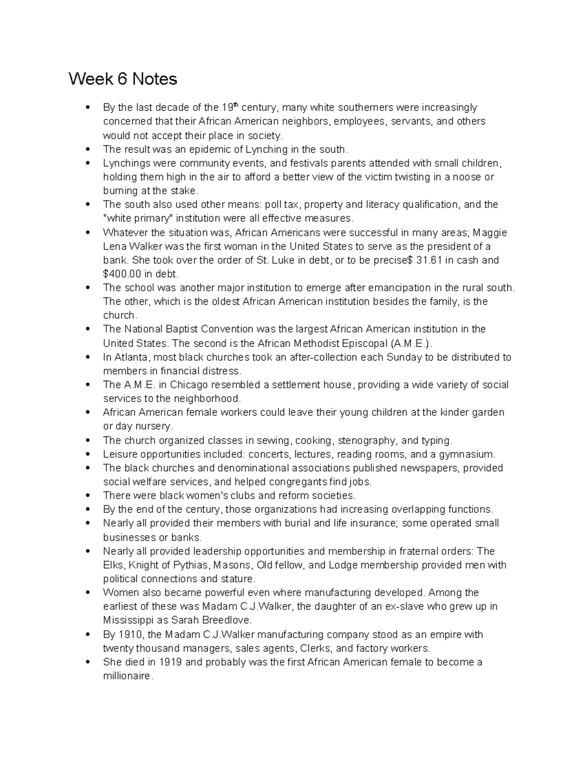 African American week 6 notes - Week 6 Notes By the last decade of the ...