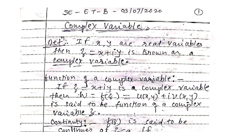 Complex Variables EM-III: Functions, Analyticity, and Derivatives - Studocu