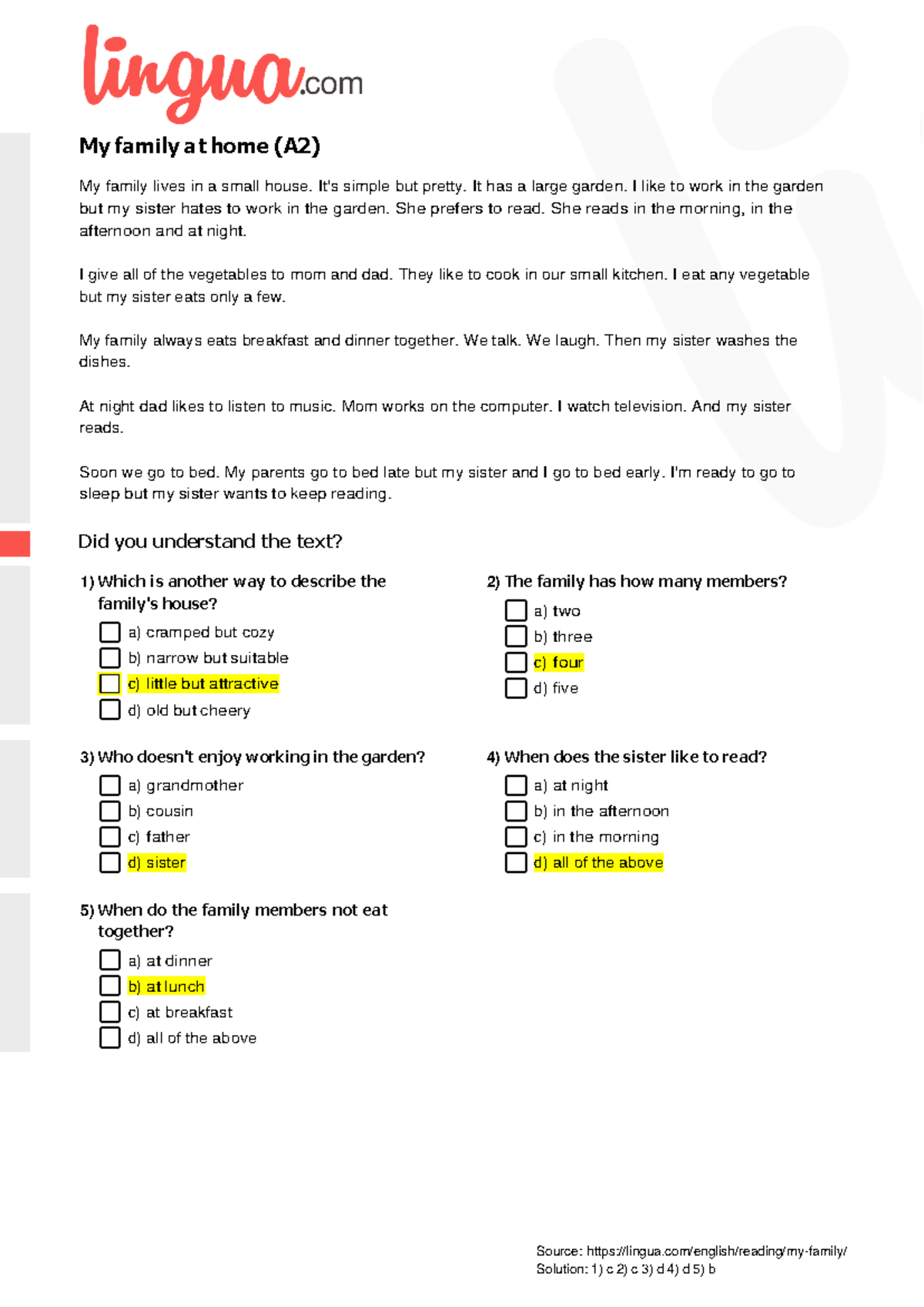 Reading Unit 2 - My family at home (A2) My family lives in a small ...