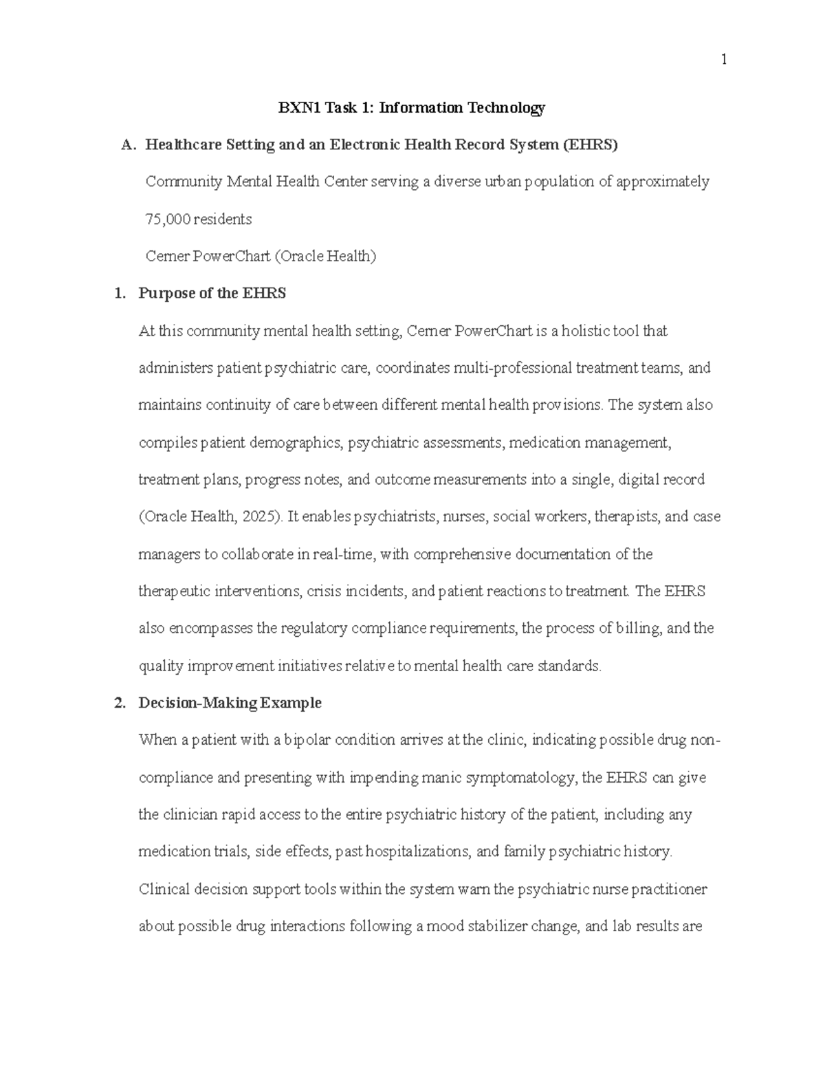 BXN1 Task 1: EHRS in Community Mental Health Care Management - Studocu