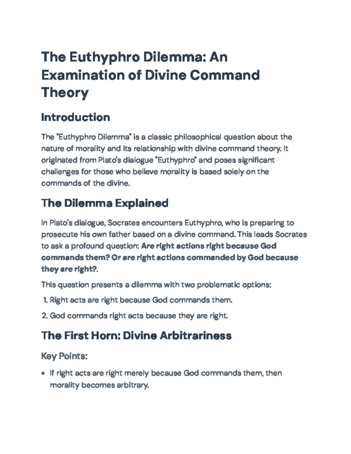 The Euthyphro Dilemma: Implications for Divine Command Theory Examined ...