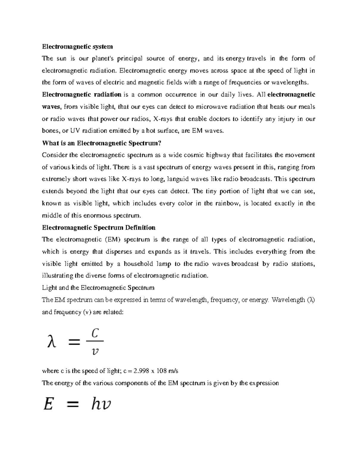 Electromagnetic Spectrum Overview: Key Concepts and Applications - Studocu
