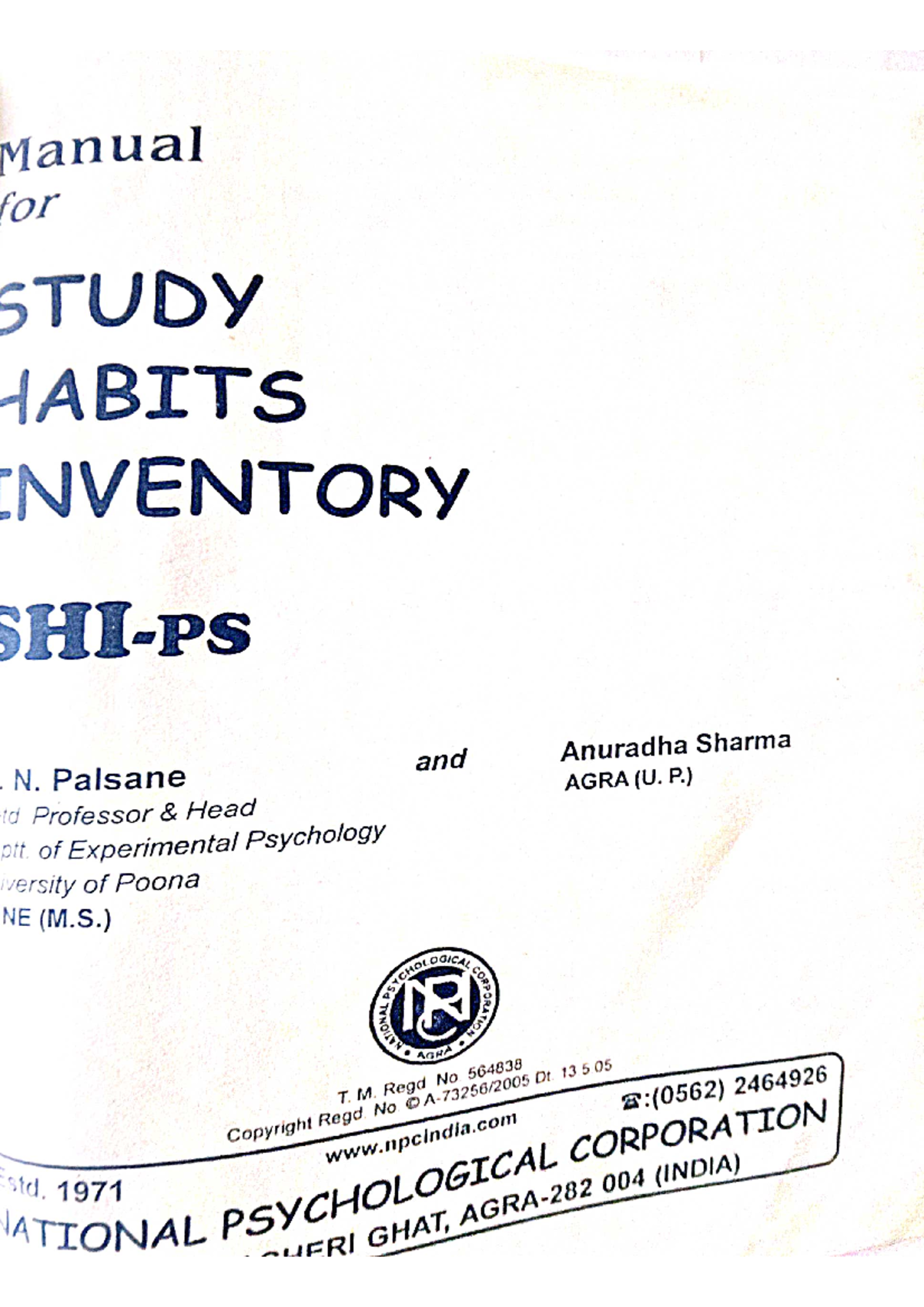 Study Habits Inventory Manual: A Comprehensive Guide for Students - Studocu