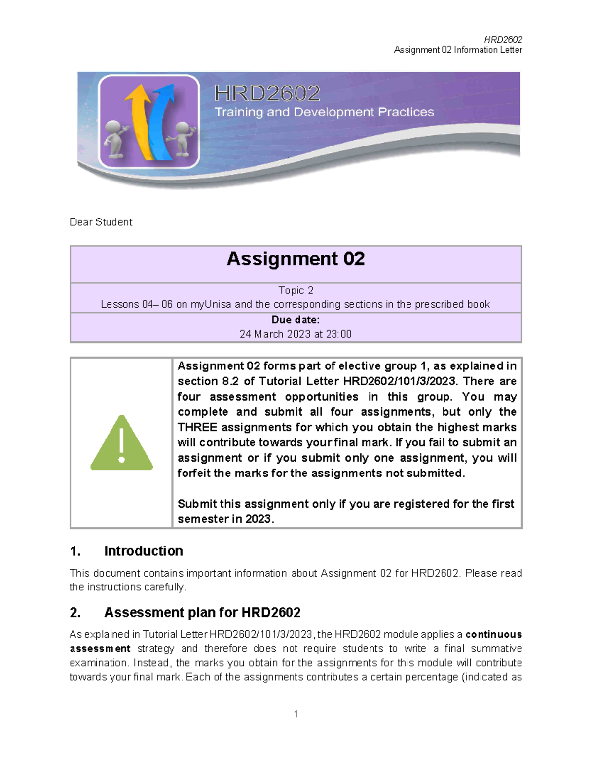 HRD2602 Assignment 02 Info Letter: Due Date & Submission Guidelines - Studocu