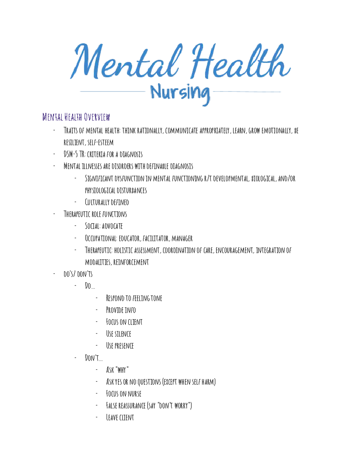 Mental Health Nursing Overview: Key Concepts and Therapeutic Approaches ...