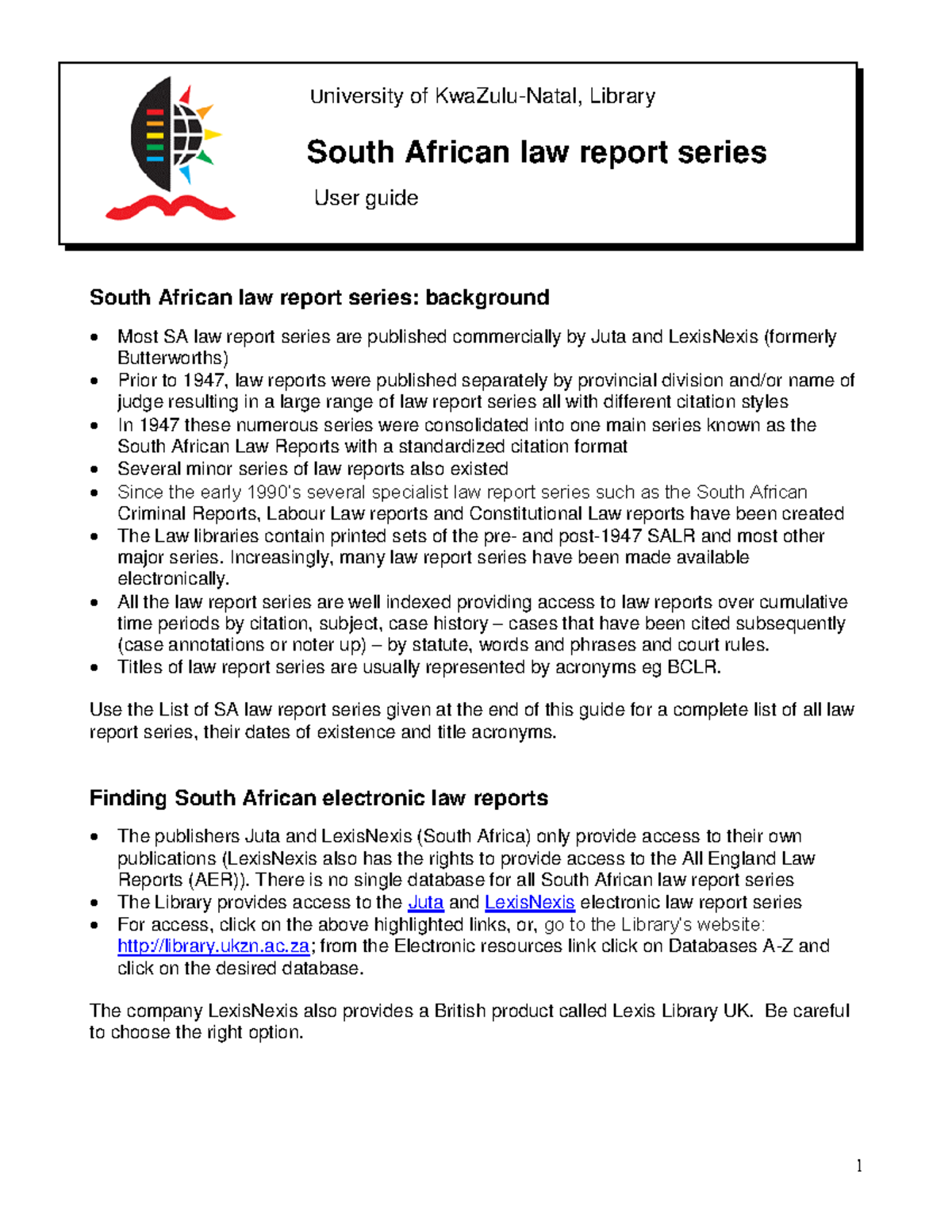 User Guide to the South African Law Report Series (UKZN) - Studocu