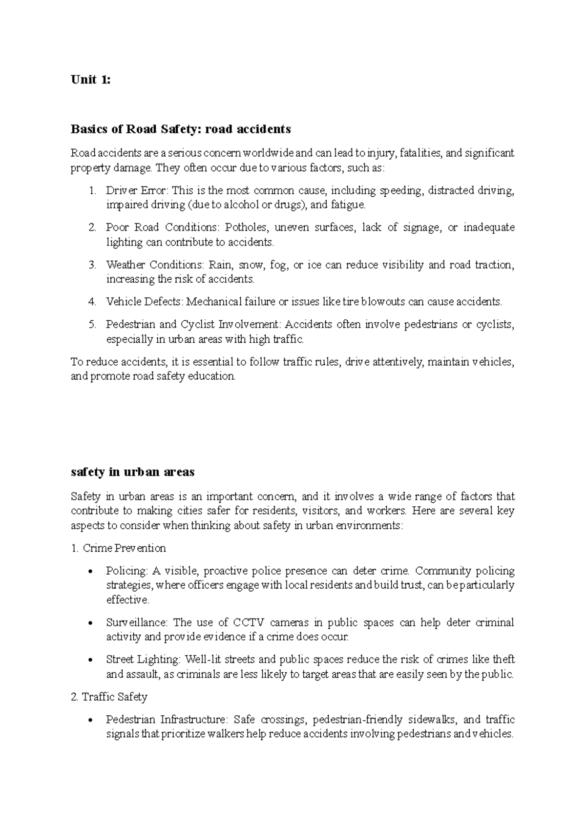 Unit 1: Road Safety Basics and Improvement Strategies - ERSE - Studocu