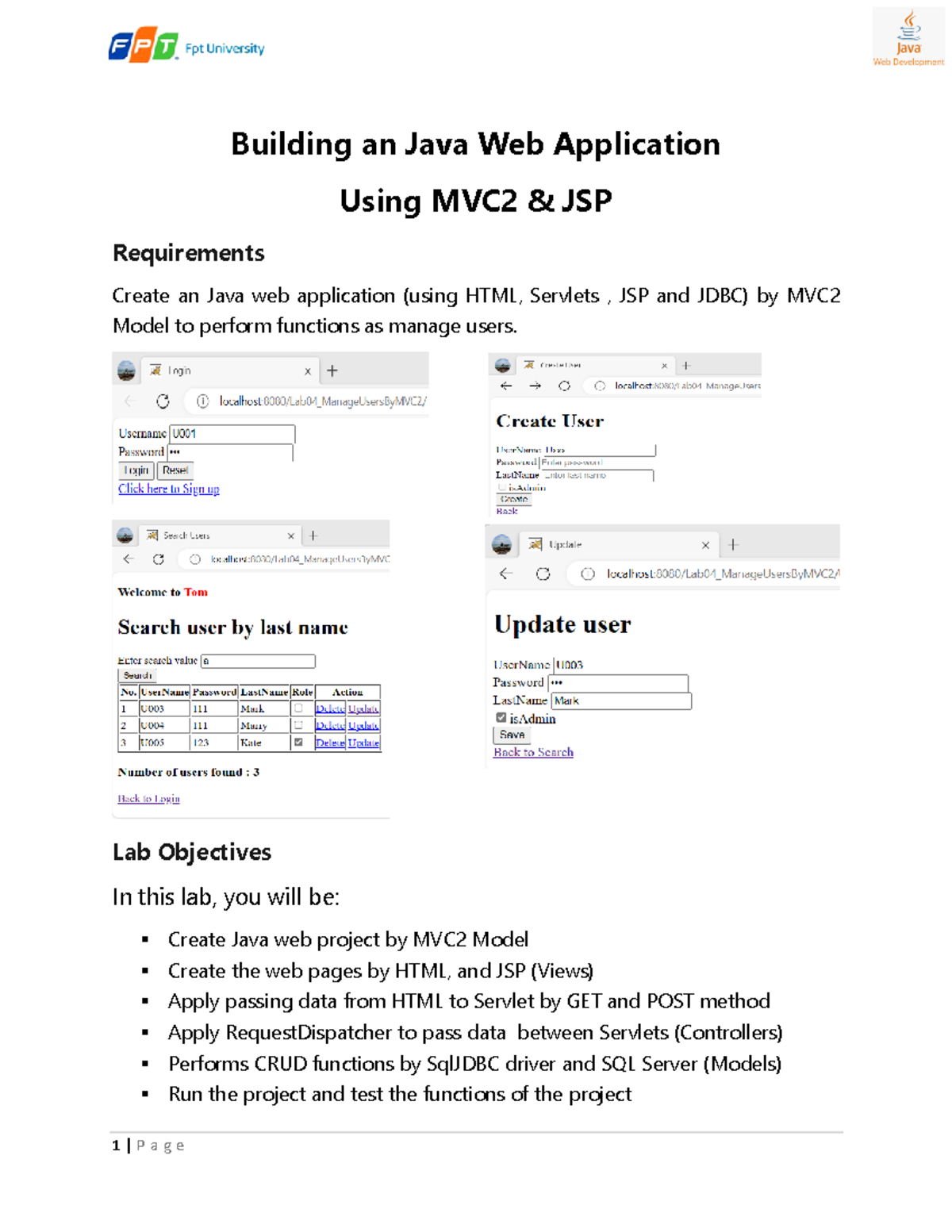 Lab04: Manage Users with MVC2 in Java Web Application - Studocu